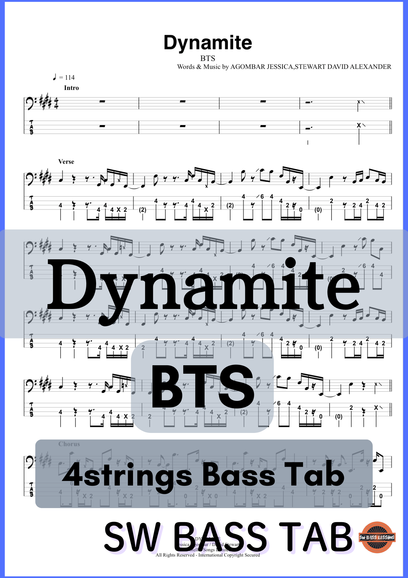 【Dynamite】BTS『ベースTAB譜』☆4弦ベース対応 | SW BASS TAB