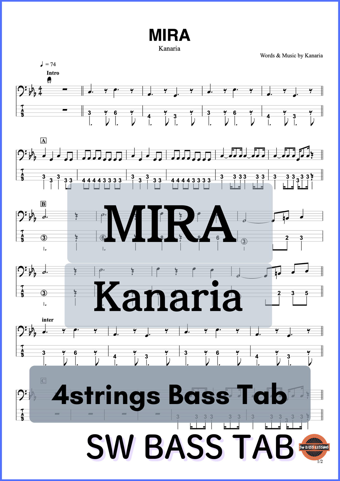 【MIRA】Kanaria『ベースTAB譜』☆4弦ベース対応 | SW BASS TAB