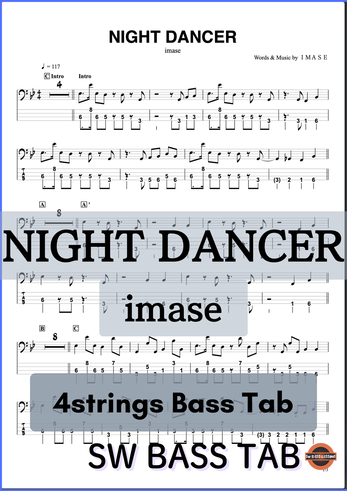 【NIGHT DANCER】imase『ベースTAB譜』☆4弦ベース対応 | SW BASS TAB