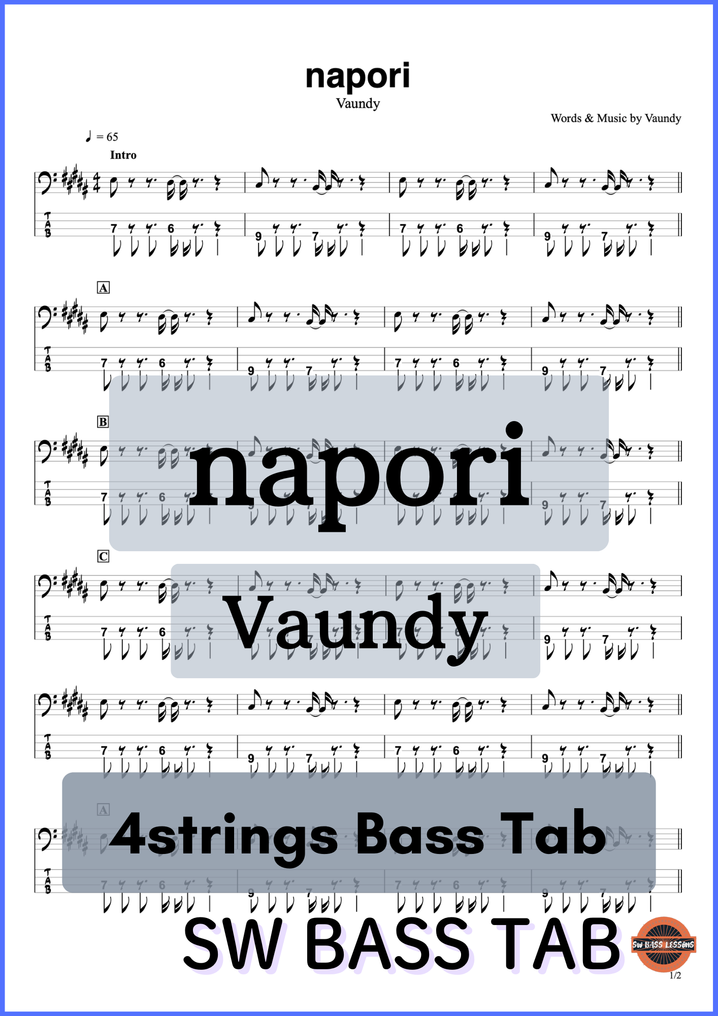 【napori】Vaundy『ベースTAB譜』☆4弦ベース対応 | SW BASS TAB
